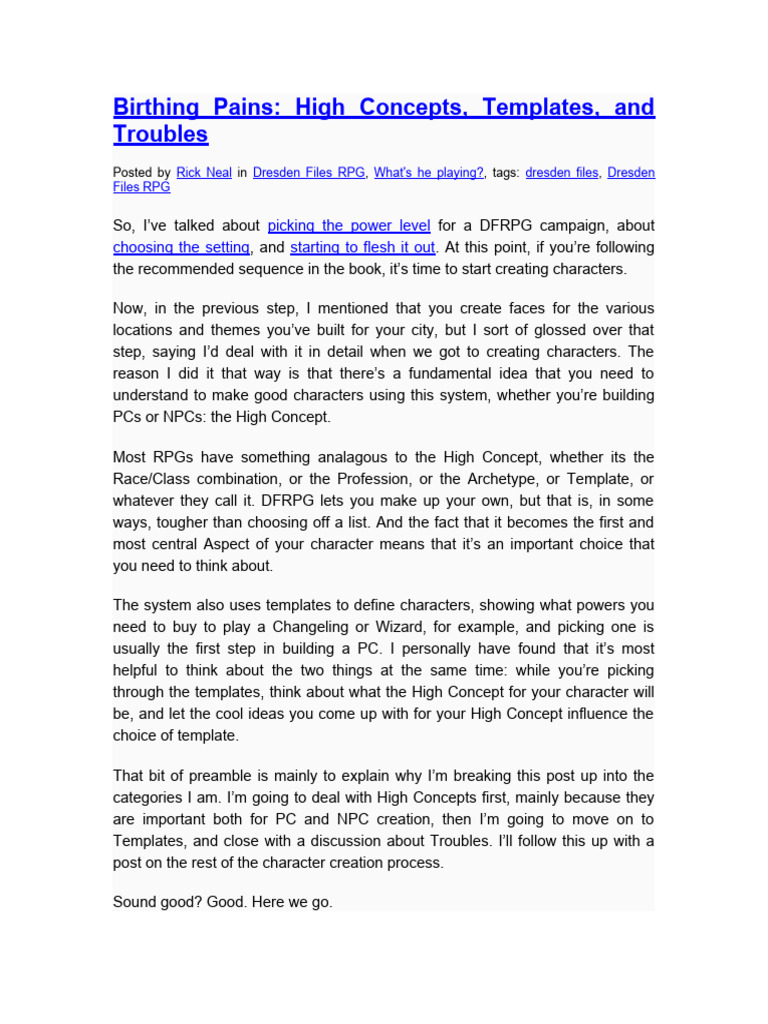 High Concepts | PDF | Role Playing Games