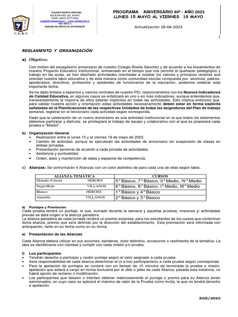 Programa Aniversario 2023 Actualización 28-04-2023 | PDF