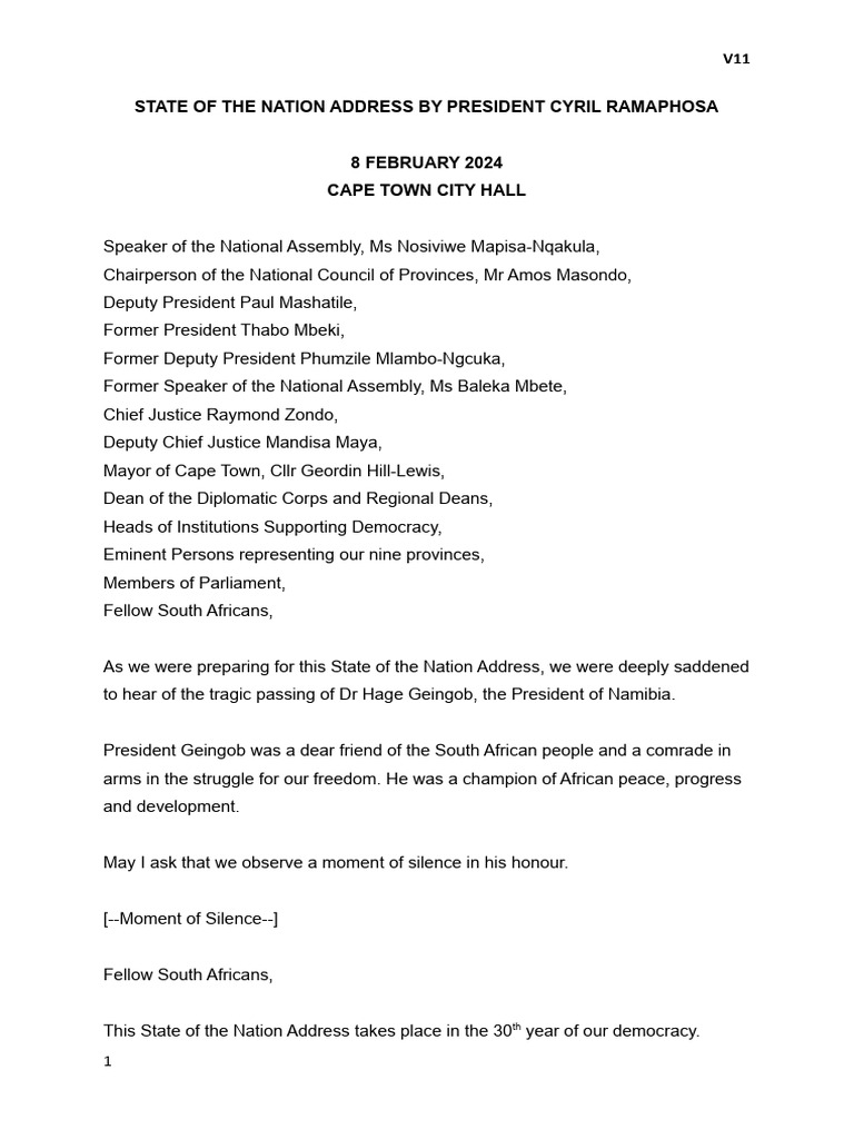 The 2024 State of The Nation Address | PDF