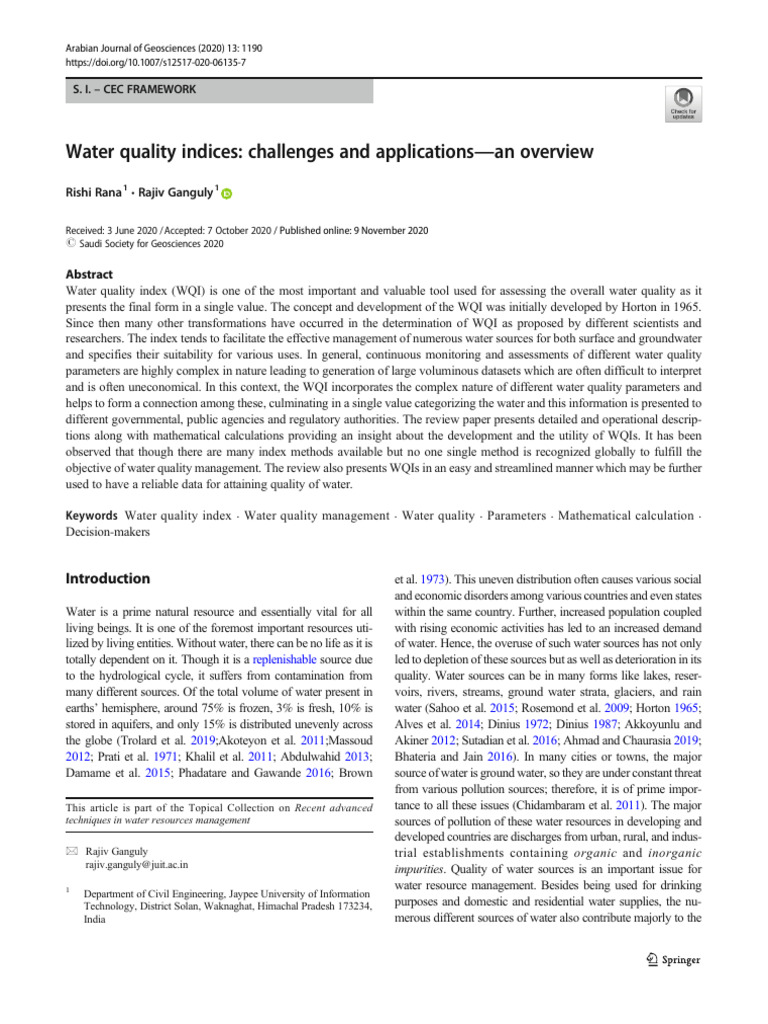 Water Quality Indices Overview | PDF | Water Quality | Water