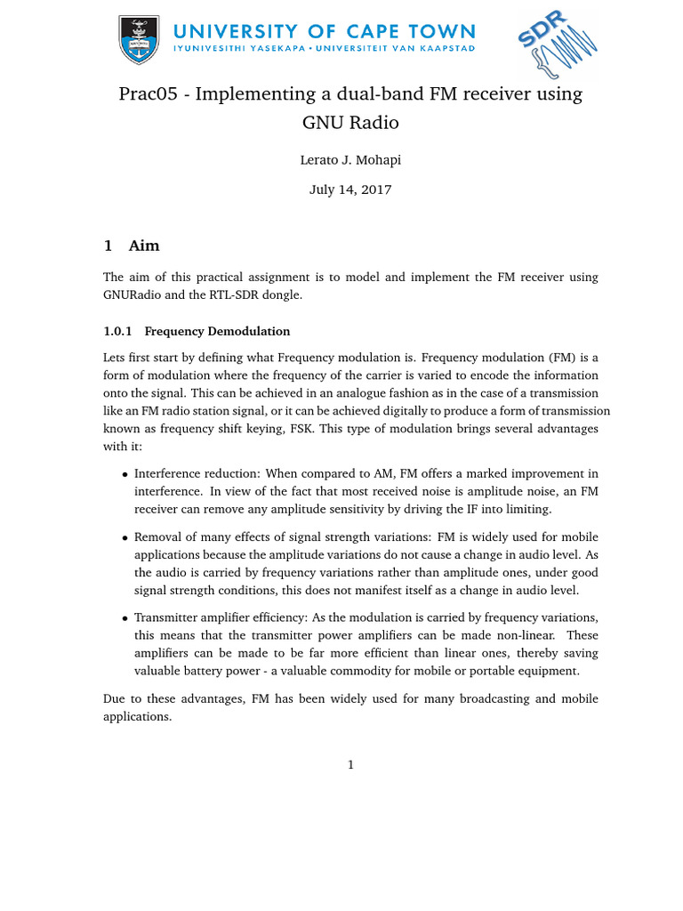 Prac05 GRC Dual Band FM Receiver | PDF | Frequency Modulation | Detector (Radio)