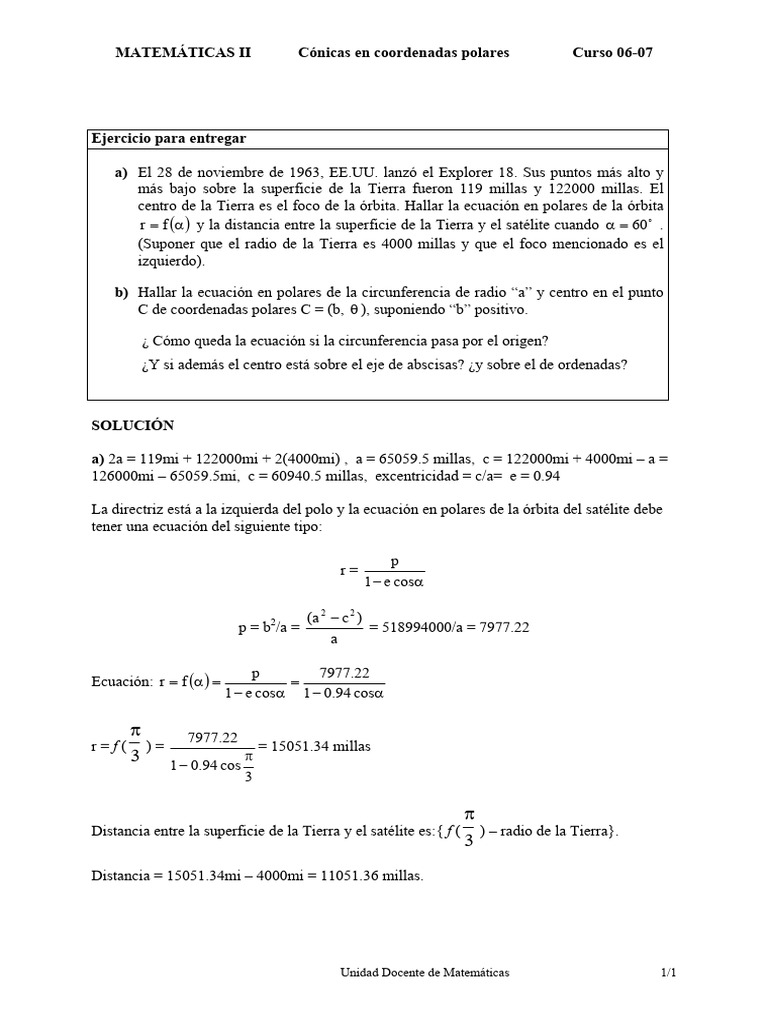 Solucion Ejercicio Conicas en Coord Polares - Curso 06-07 | PDF | Triángulo | Geometría euclidiana
