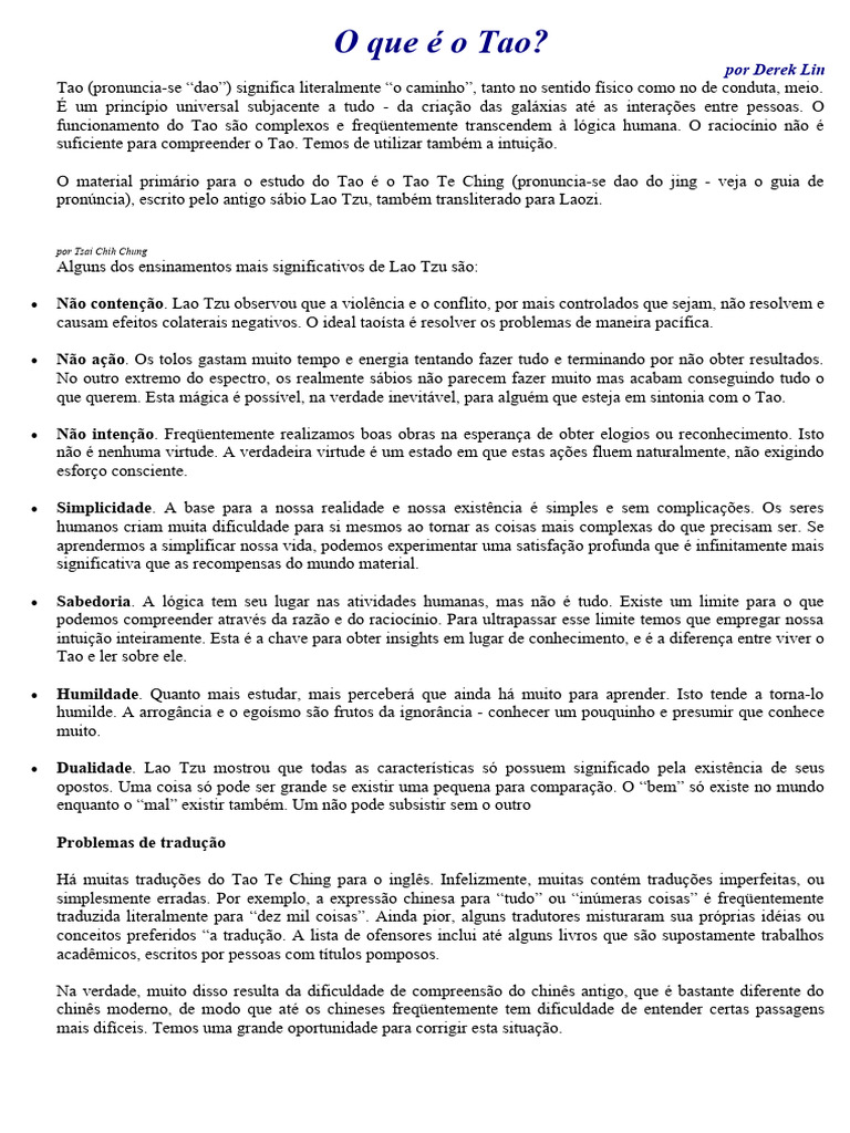 O Que É o Tao?: Por Derek Lin | PDF | Tao | Laozi