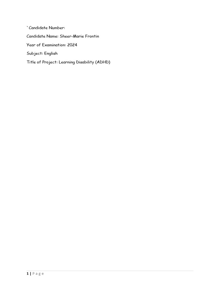 English SBA 2 | PDF | Attention Deficit Hyperactivity Disorder | Autism ...