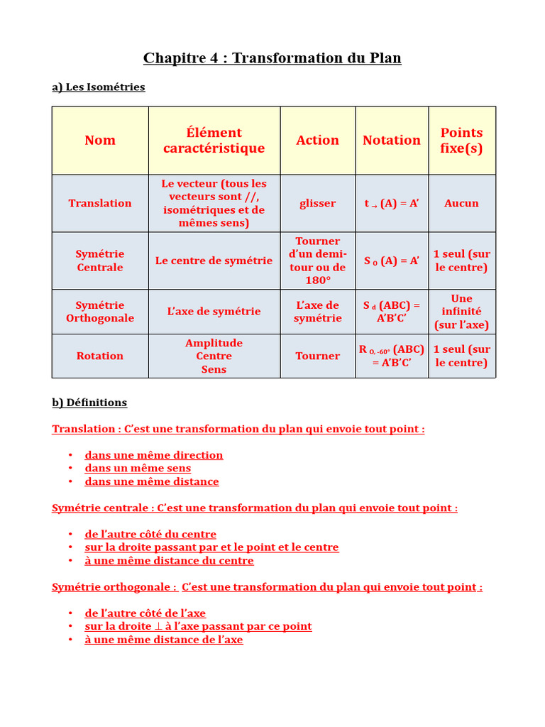 Transformations du Plan en Mathématiques | PDF | Géométrie | Symétrie