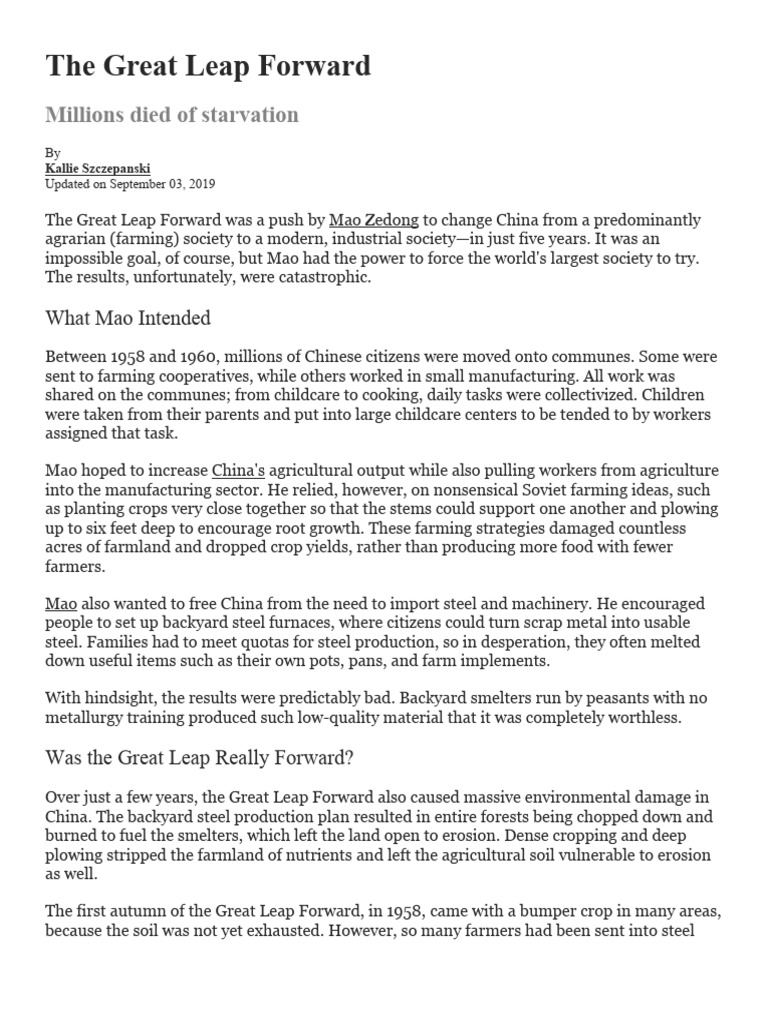 Great Leap Forward Reading | PDF | Mao Zedong | Agriculture