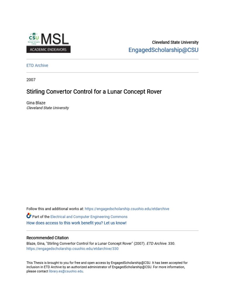 Stirling Convertor Control For A Lunar Concept Rover | PDF