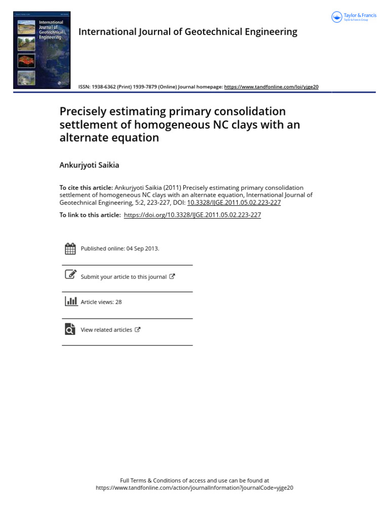 Precisely Estimating Primary Consolidation Settlement of Homogeneous NC ...