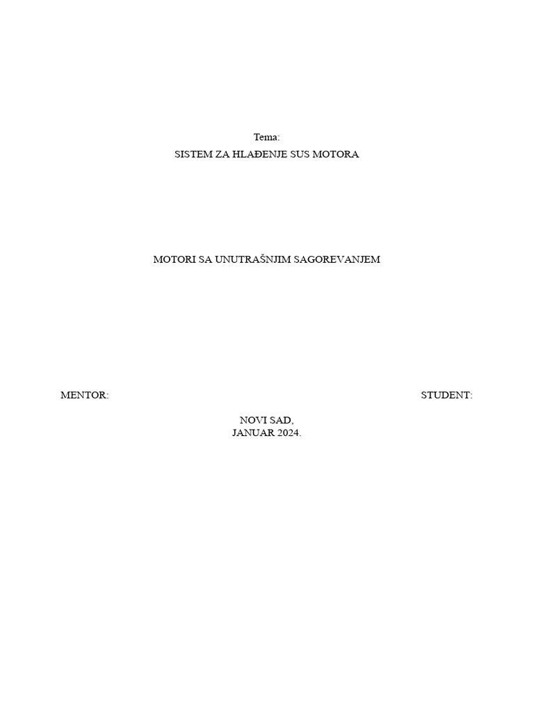 Seminarski Rad Sistemi Za Hlađenje Sus Motora | PDF