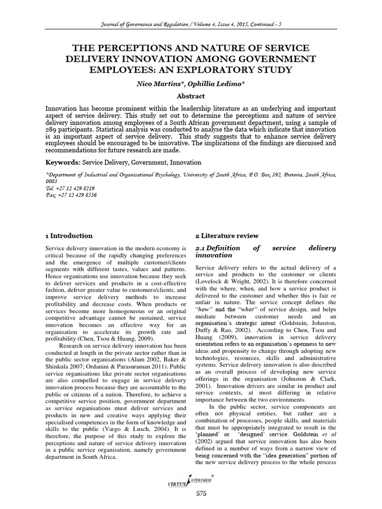 Service Delivery Innovation in Government | PDF | Innovation | Statistics