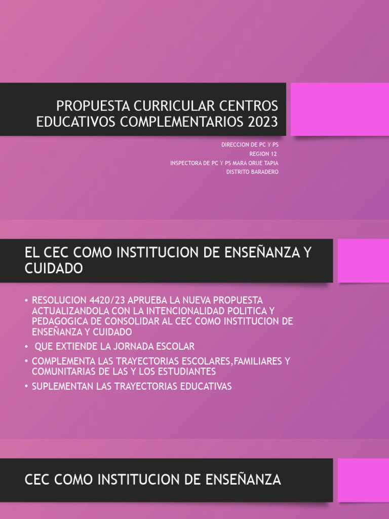 Propuesta Curricular Centros Educativos Complementarios 08-11-2023 | PDF | Evaluación | Enseñando