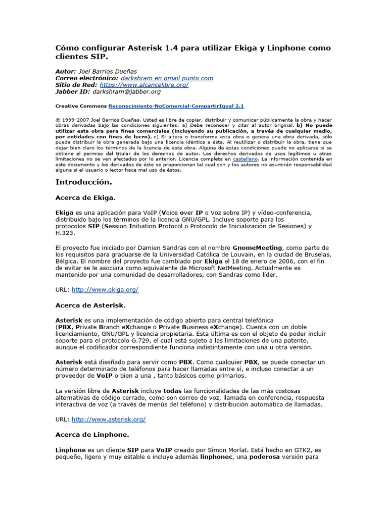 Cómo Configurar Asterisk 1 | PDF | protocolo de Iniciacion de Sesion | Voz sobre IP