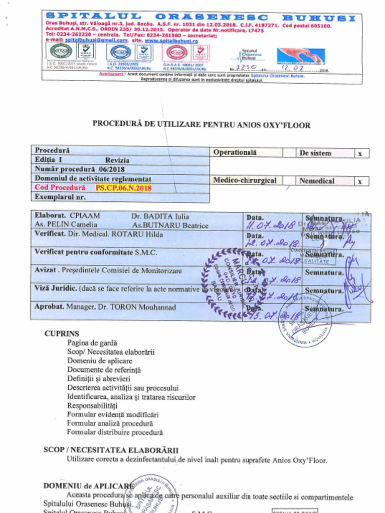 Procedura de Utilizare Pentru Anios Oxy Flor | PDF