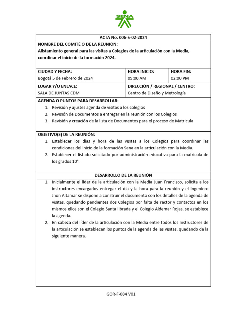 06-ACTA-GOR-F-084 Formato de Acta V01 | PDF | Información