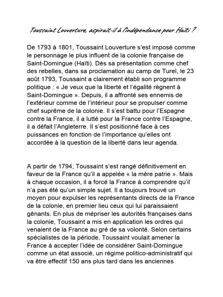 Toussaint Louverture | PDF | Haïti | Esclavage