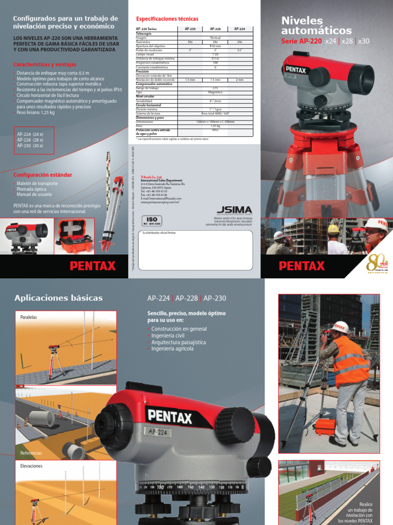 Ficha Técnica Nivel Topografico Pentax AP-230 | PDF | Ciencias fisicas