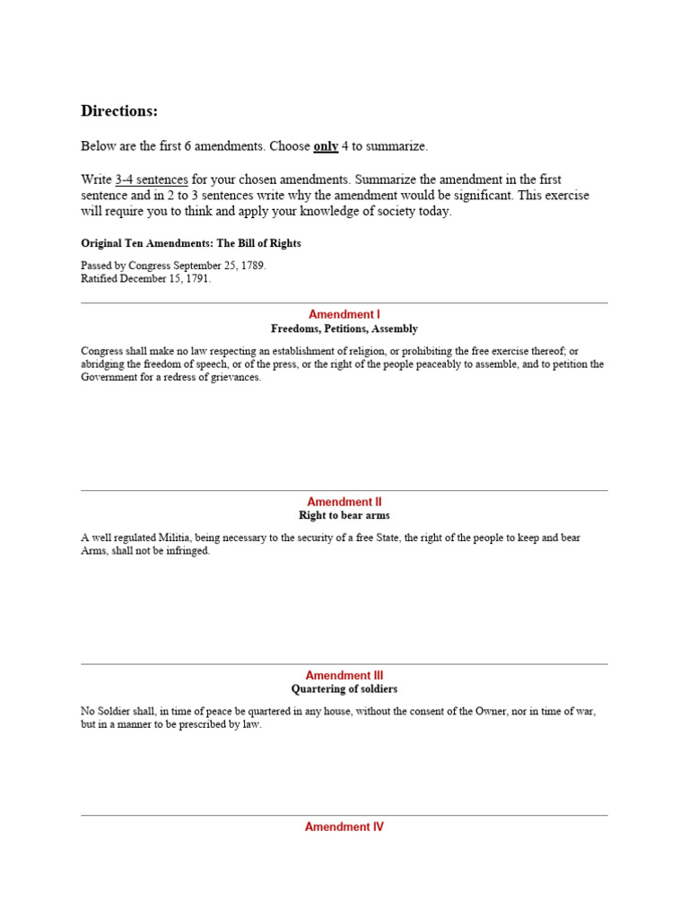 Bill of Rights Worksheet | PDF | Second Amendment To The United States ...