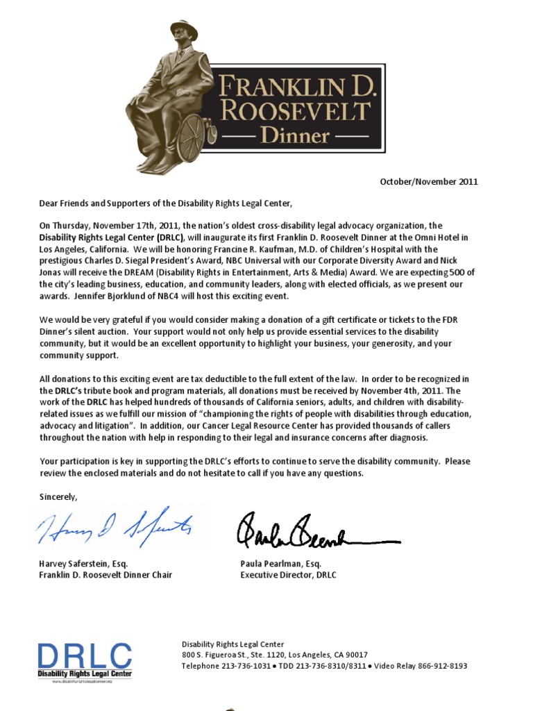 DRLC Annual FDR Dinner-Silent Auction Letter & Form | PDF | Franklin D ...