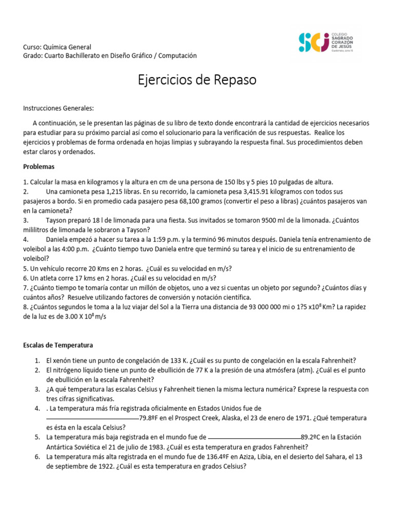 Ejercicios de Repaso | PDF | Fahrenheit | Celsius