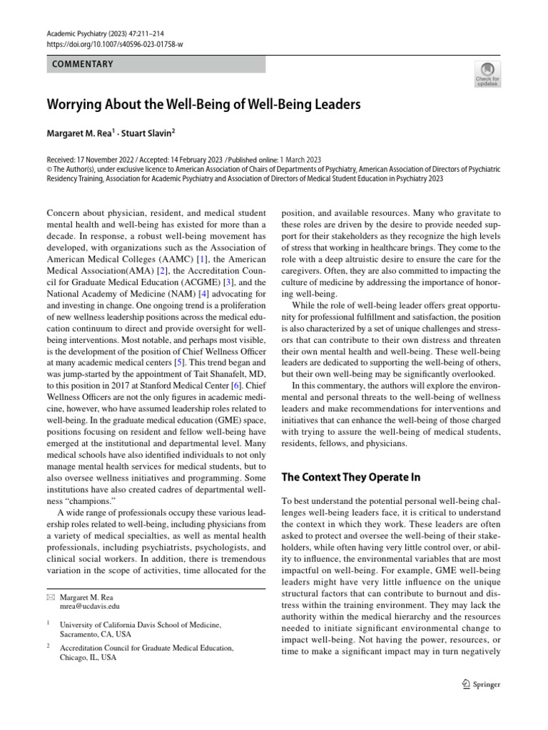 Article Wellbeing of Wellbeing Leaders | PDF | Well Being | Mental Health