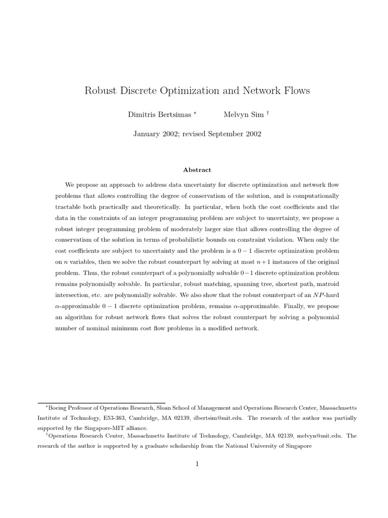 Robust Discrete Optimization and Network Flows | PDF | Mathematical Optimization | Linear ...