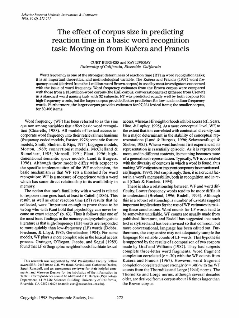 Burgess 1998 | PDF | Cognitive Science | Word