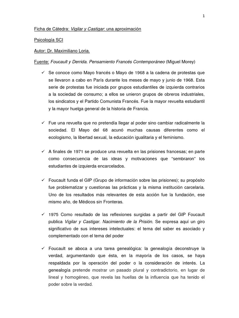 Loria - Vigilar y Castigar. Una Aproximación | PDF | Michel Foucault ...