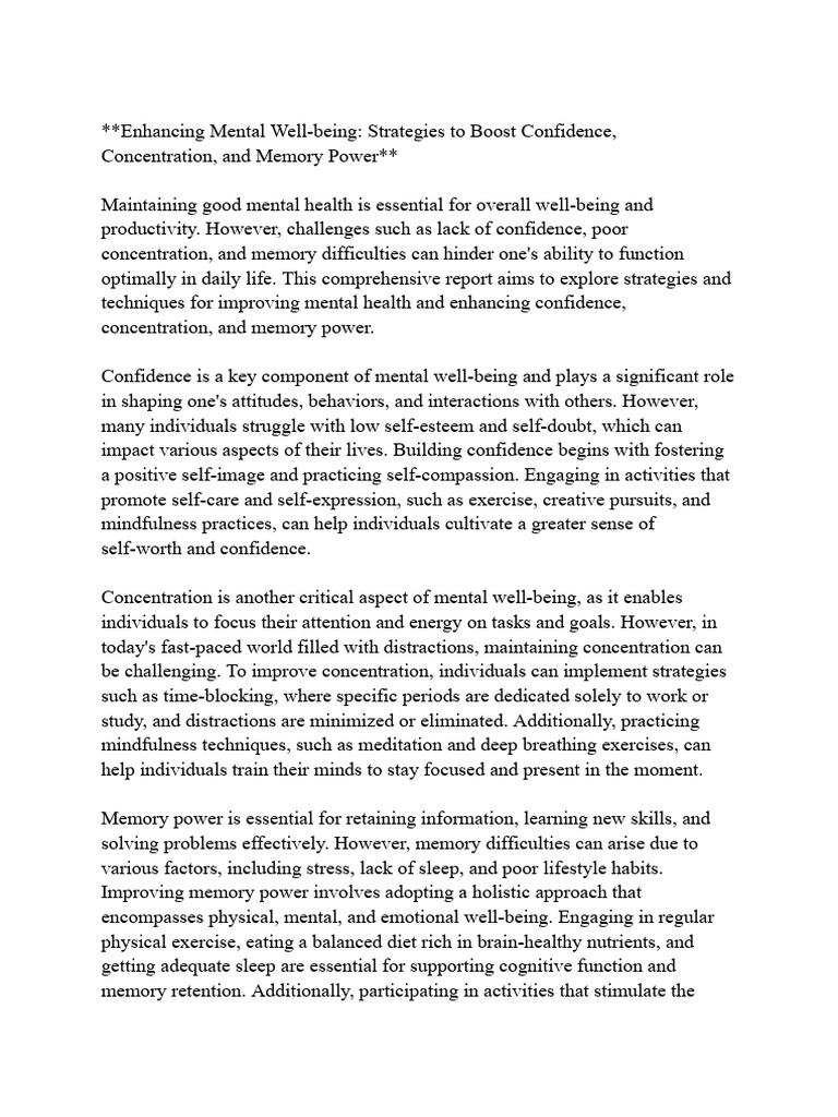 Enhancing Mental Well-Being - Strategies To Boost Confidence, Concentration, and Memory Power ...