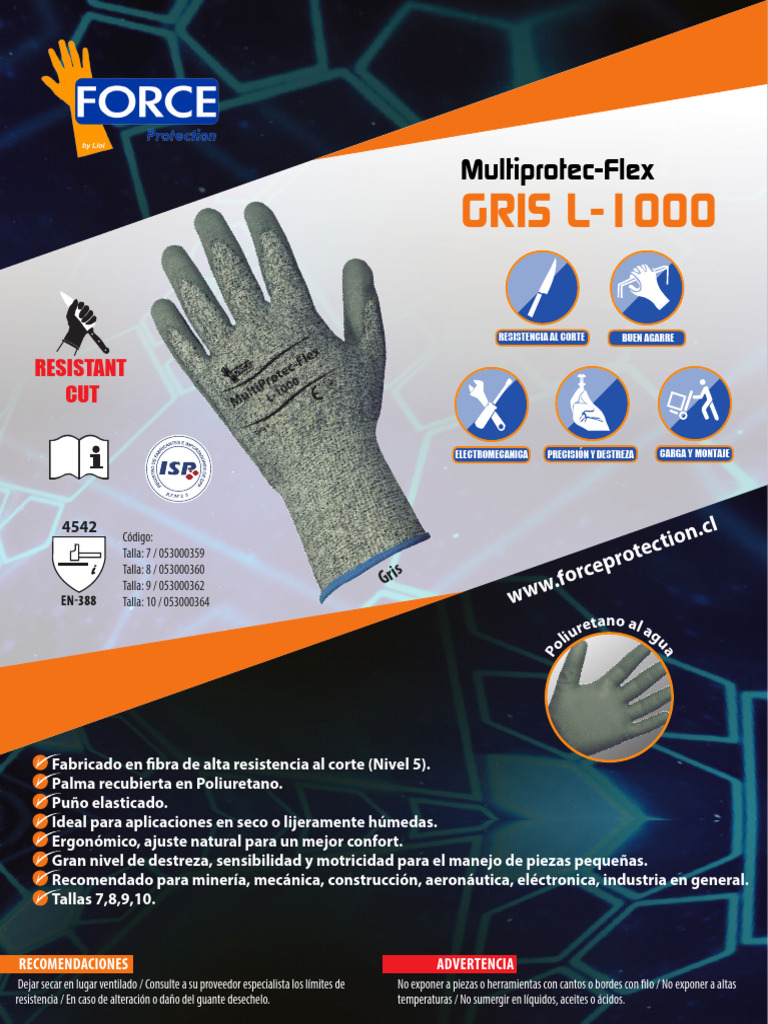 Ficha Guante Multiprotec Flex L-1000 Force | PDF | Materiales | Sector secundario de la economía
