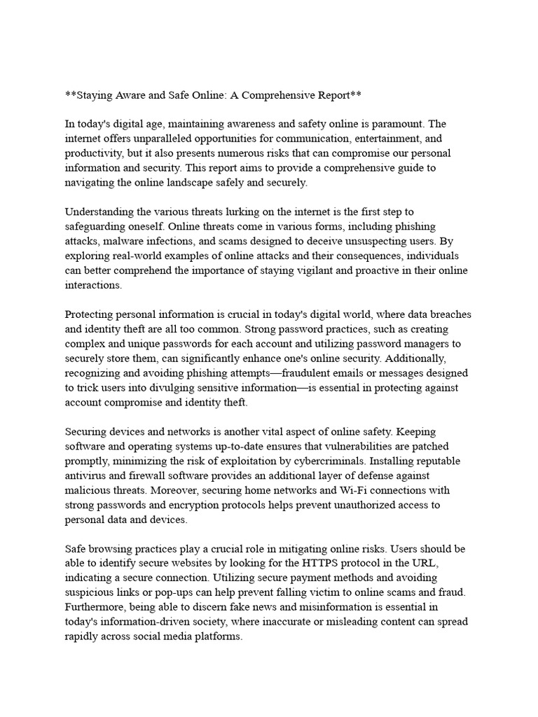 Staying Aware and Safe Online - A Comprehensive Report | PDF | Computer ...