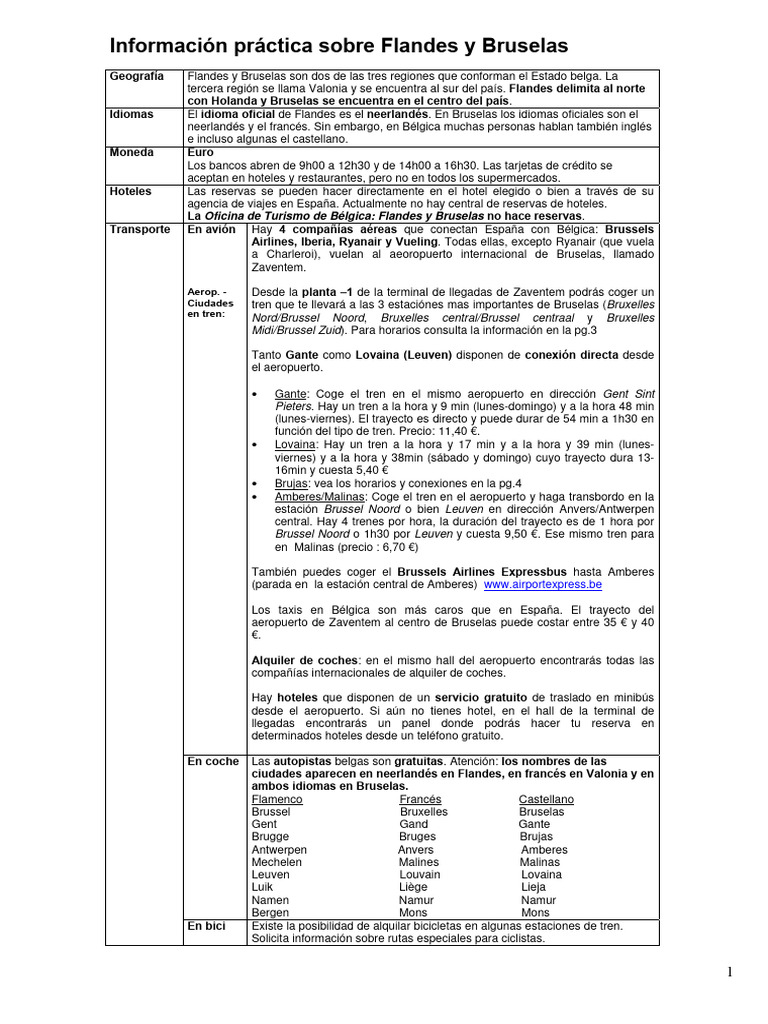 Informacion Practica Sobre Flandes y Bruselas | PDF | Bélgica ...
