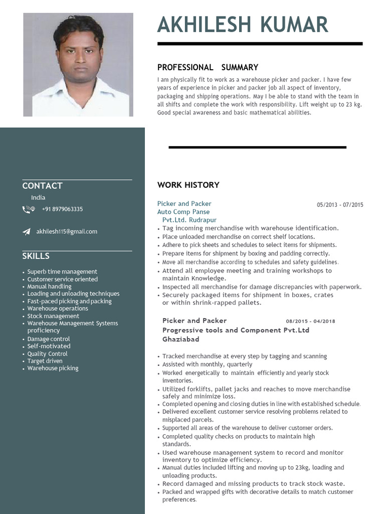 CV - Picker & Packer | PDF | Warehouse | Pallet