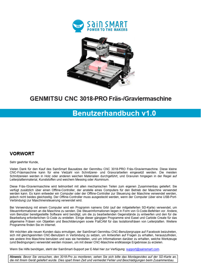 Genmitsu 3018PRO CNC Router Manual German v1 0 | PDF