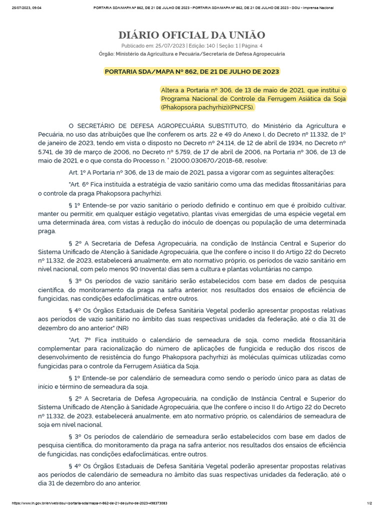 B PORTARIA SDA - MAPA #862, DE 21 DE JULHO DE 2023 - PORTARIA SDA ...