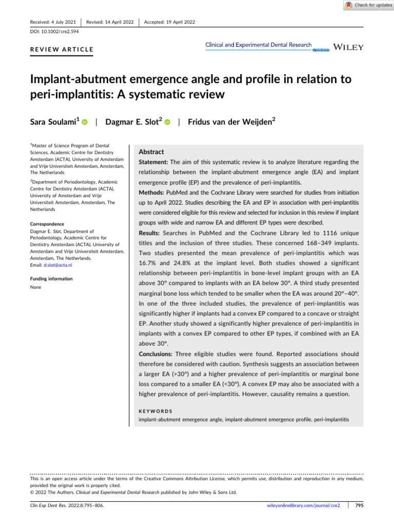 Implant Abutment Emergence Angle and Profile in Relation To Peri ...