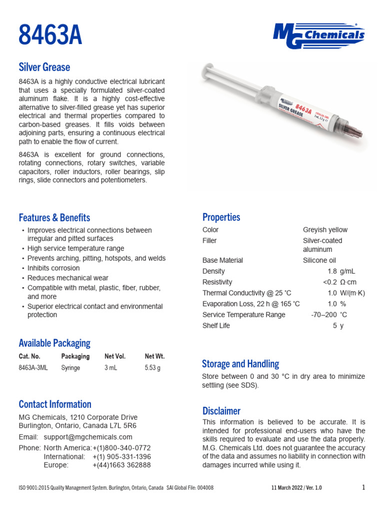 MG_Chemicals_tds_8463a-2942393 | PDF | Electrical Connector | Lubricant