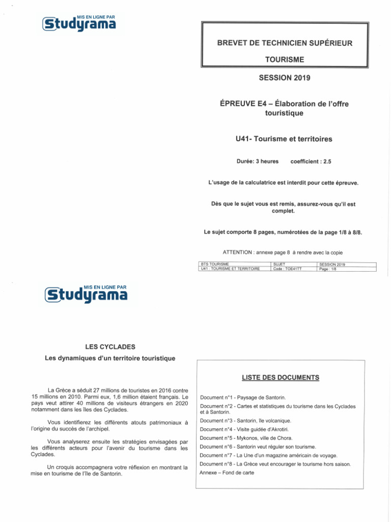 Sujet Tourisme Et Territoire TT | PDF