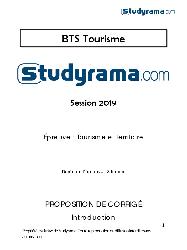 Corrigé Tourisme Et Territoire - BTS Toursime Les Cyclades 2019 | PDF