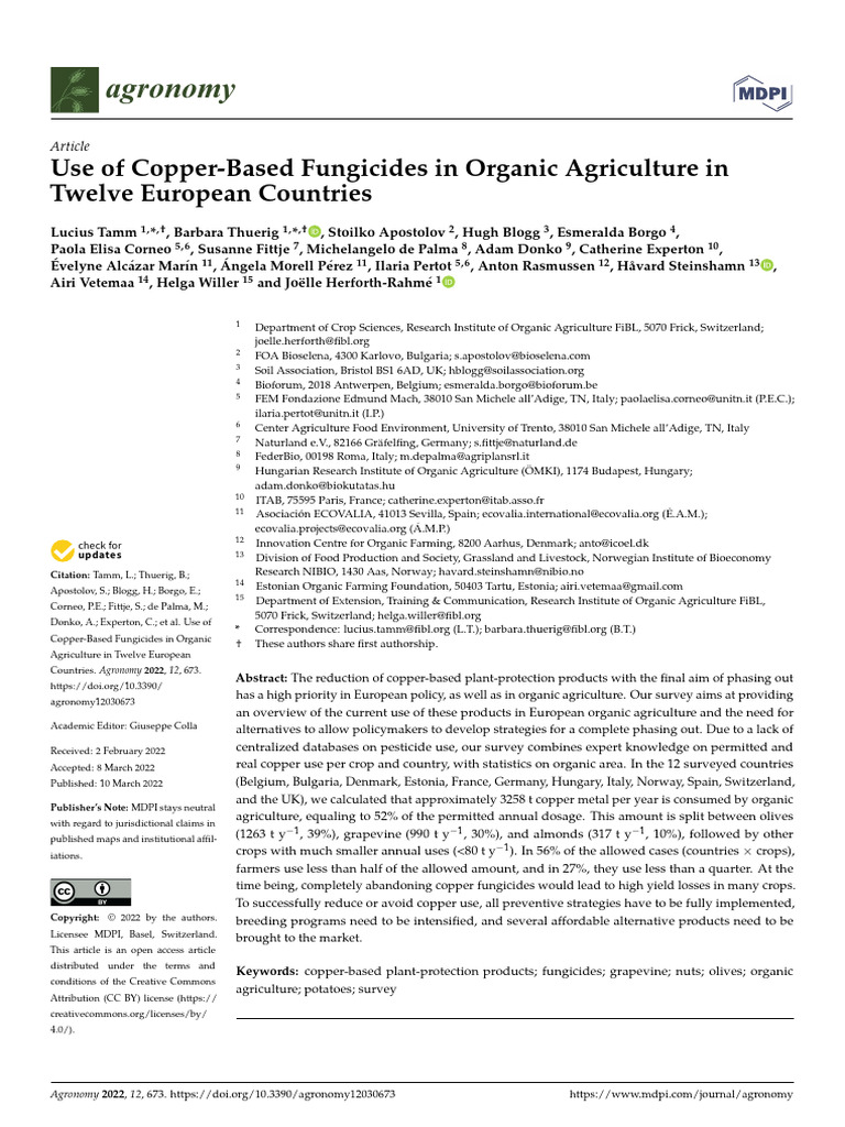 Use of Copper in Organic Agriculture | PDF | Organic Farming ...