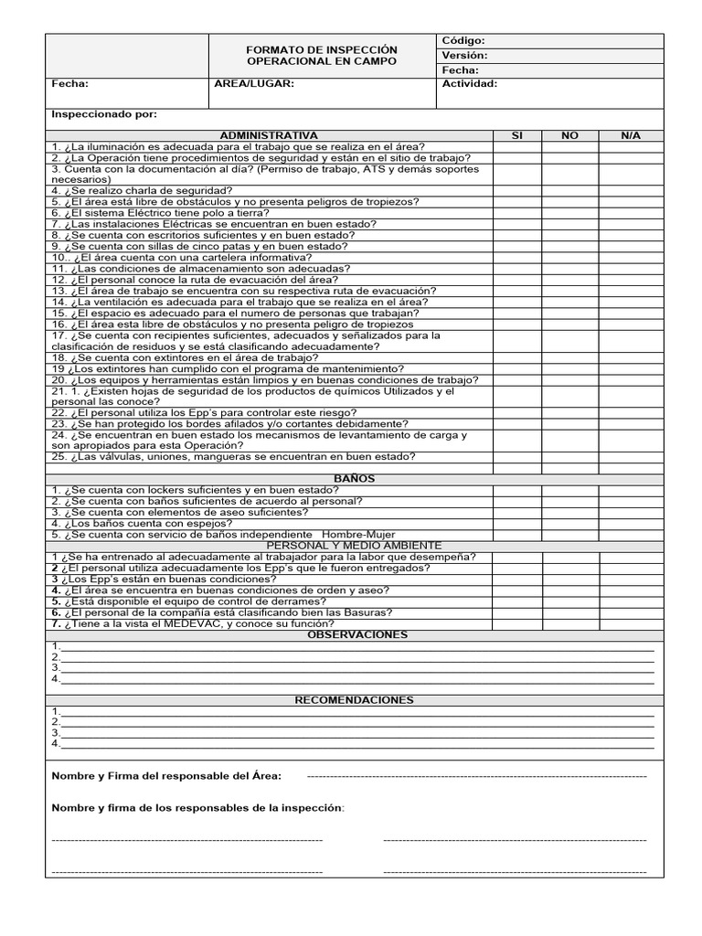 Formato Inspección Operacional en Campo | PDF