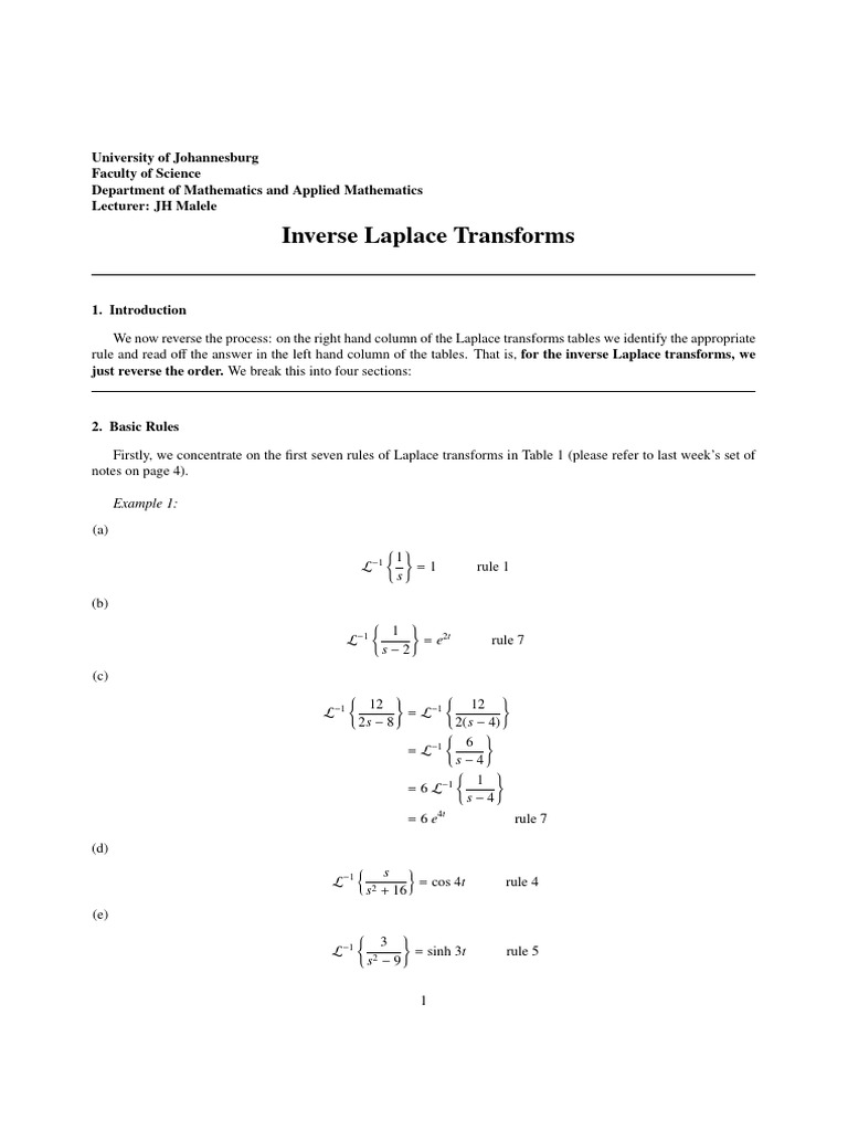 Inverse Laplace Transforms | PDF | Applied Mathematics | Elementary Mathematics