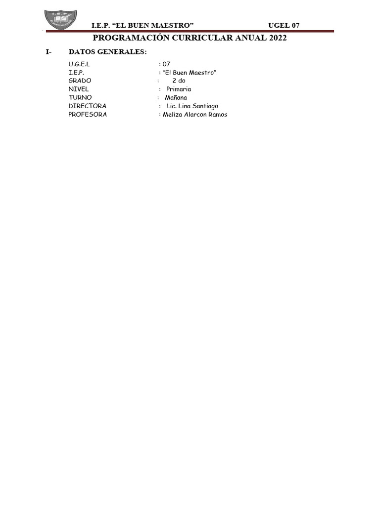 Programación Anual 2do Grado | PDF