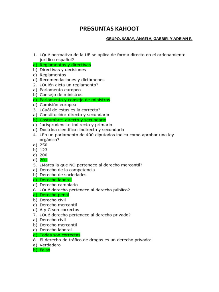 Preguntas kahoot | PDF | Regulación | Derecho laboral
