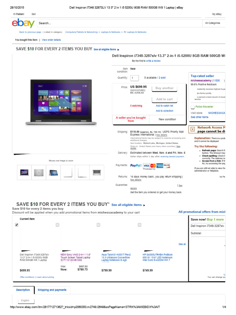 Dell Inspiron I7348 3287SLV 13 3 - 2 in 1 I5 5200U 8GB RAM 500GB W8 1 Laptop - Ebay | PDF ...