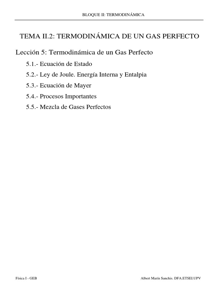 Termodinámica de Gases Perfectos | PDF | Gases | Entalpía