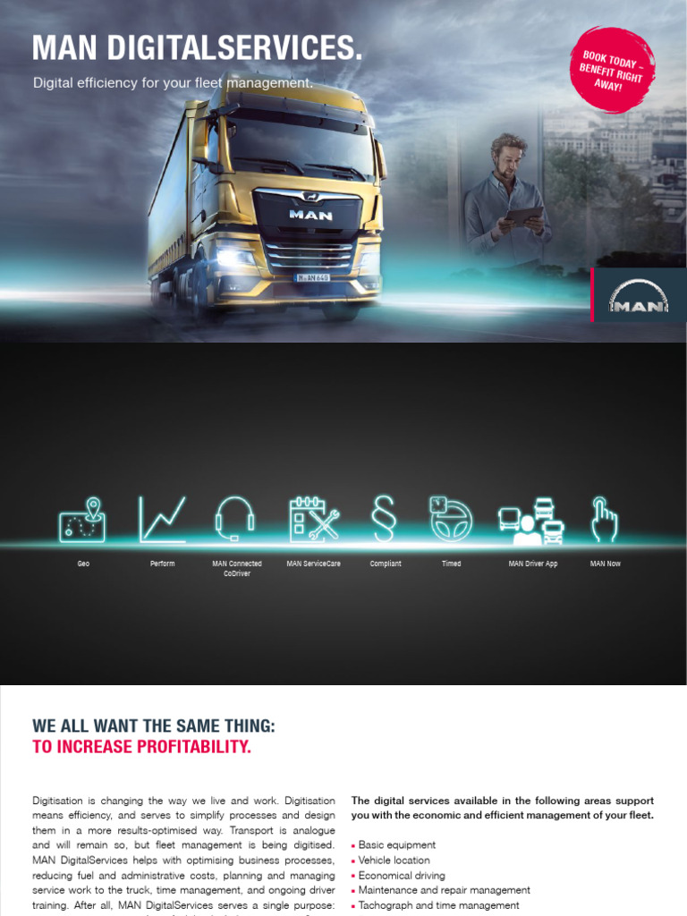 MAN DigitalServices: Optimize Fleet Management | PDF | Vehicles | Computing