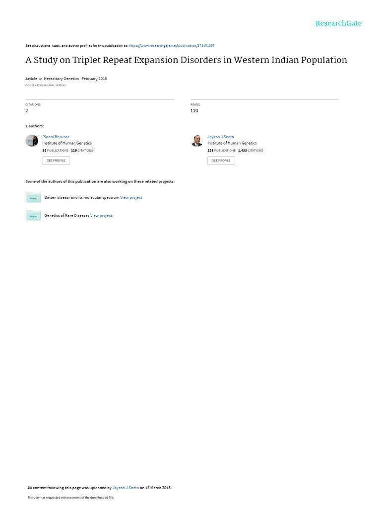 A Study On Triplet Repeat Expansion Disorders in Western Indian Population | PDF | Polymerase ...