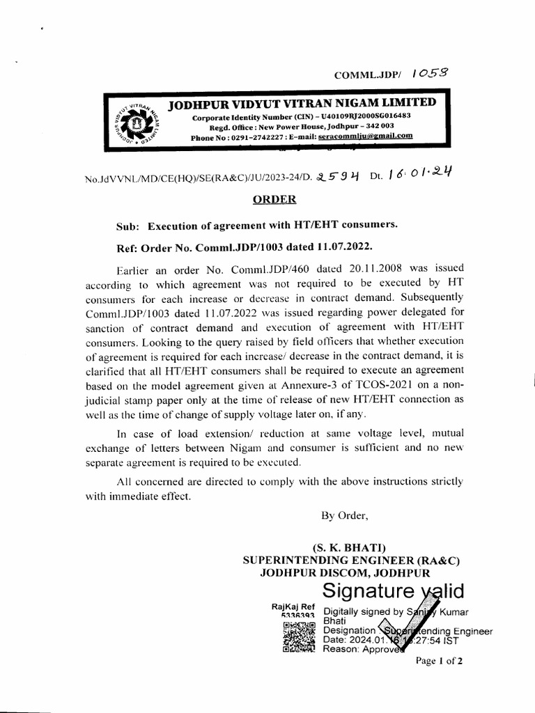 Signature Lid: 0 Order Sub: Execution of Agreement With HTIEHT ...