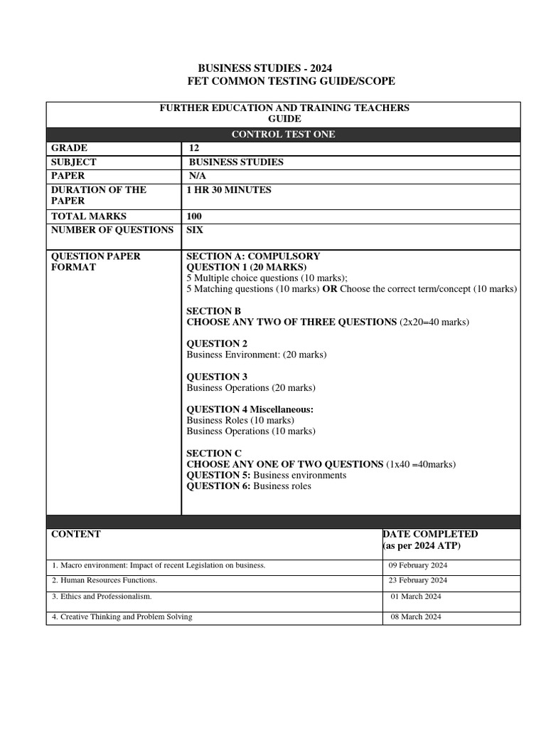 2024 BSTD Grade 12 Scope | PDF | Corporate Social Responsibility | Multiple Choice