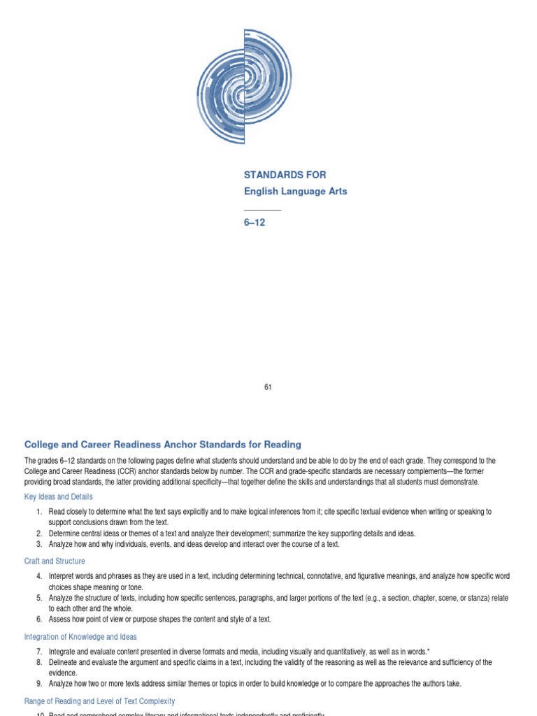 6 - 12 Only - Nevada Academic Content Standards For Ela | PDF ...